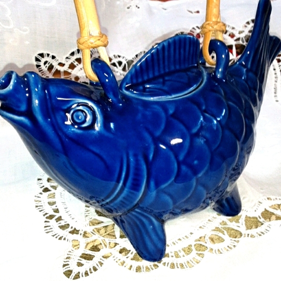 Dining | Ceramic Koi Fish Teapot With Bamboo Handle Hostess Pick | Poshmark
